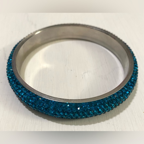 Vintage | Jewelry | Vintage Teal Rhinestone Studded Bling Bangle ...